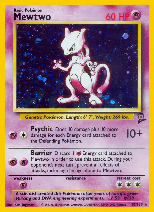 Mewtwo 10 130 Base Set 2 Holo Rare Pokemon Card NEAR MINT TCG Mewtwo 10 130 Base Set 2 Holo Rare Pokemon Card NEAR MINT TCG
