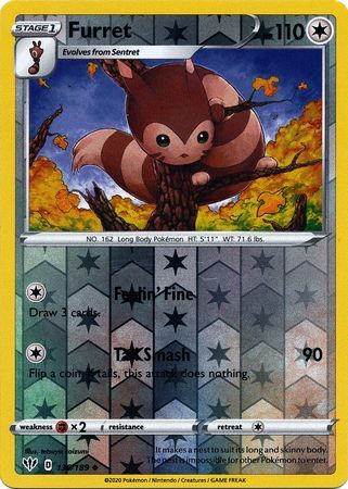 Furret 136/189 SWSH Darkness Ablaze Reverse Holo Common Pokemon Card ...