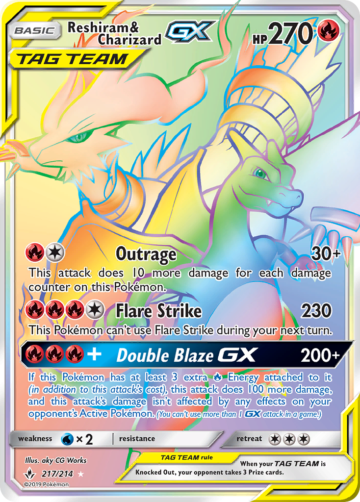 Reshiram Charizard GX 217 214 SM Unbroken Bonds Holo Hyper Rainbow Reshiram Charizard GX 217 214 SM Unbroken Bonds Holo Hyper Rainbow